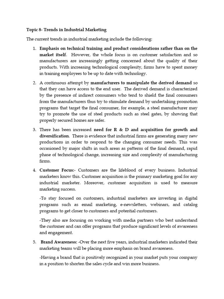 Topic 8-Trends in Industrial Marketing | Download Free PDF | Marketing ...