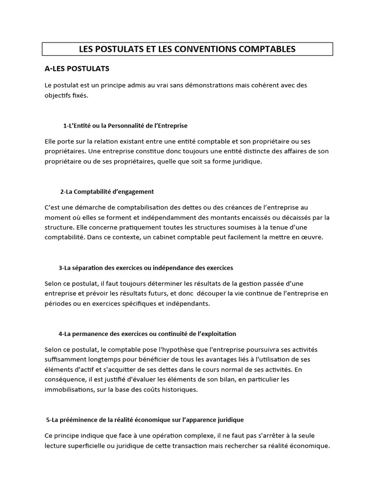 Postulats et Conventions Comptables | PDF | Comptabilité | Business