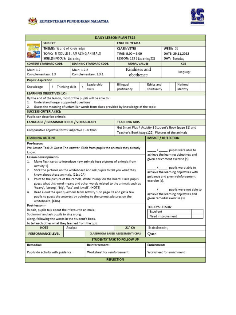 Bi Y4 TS25 Module 8 (LP113-128) | PDF | Lesson Plan | Learning