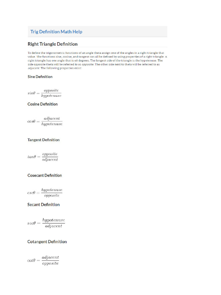 Trigonometry Definitions and Functions | PDF