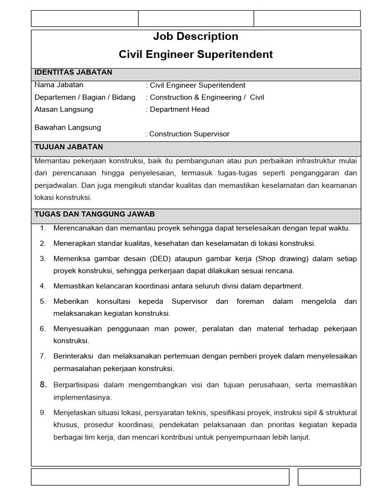 JD-CE-CVL-001 - Civil Engineer Superitendent | PDF