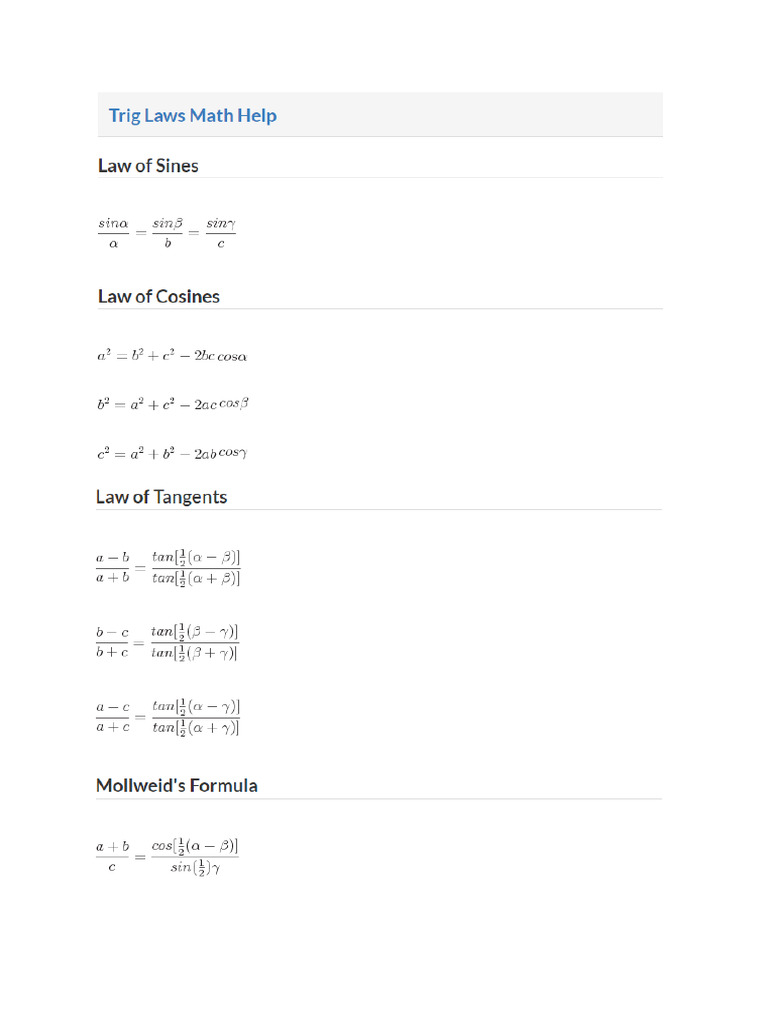 Trigonometry Rules, Laws, and Identities | PDF