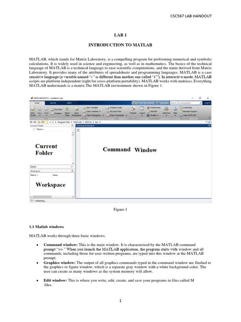CSC567 - Lab 1 Introduction To MATLAB | PDF | Matlab | Computing