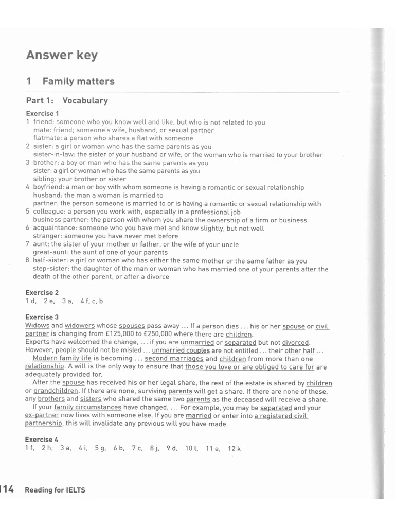 VE Reading Unit#1 Part#1 - Answer Key | PDF