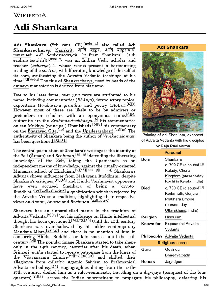 Adi Shankara - Wikipedia | PDF | Advaita Vedanta | Brahman