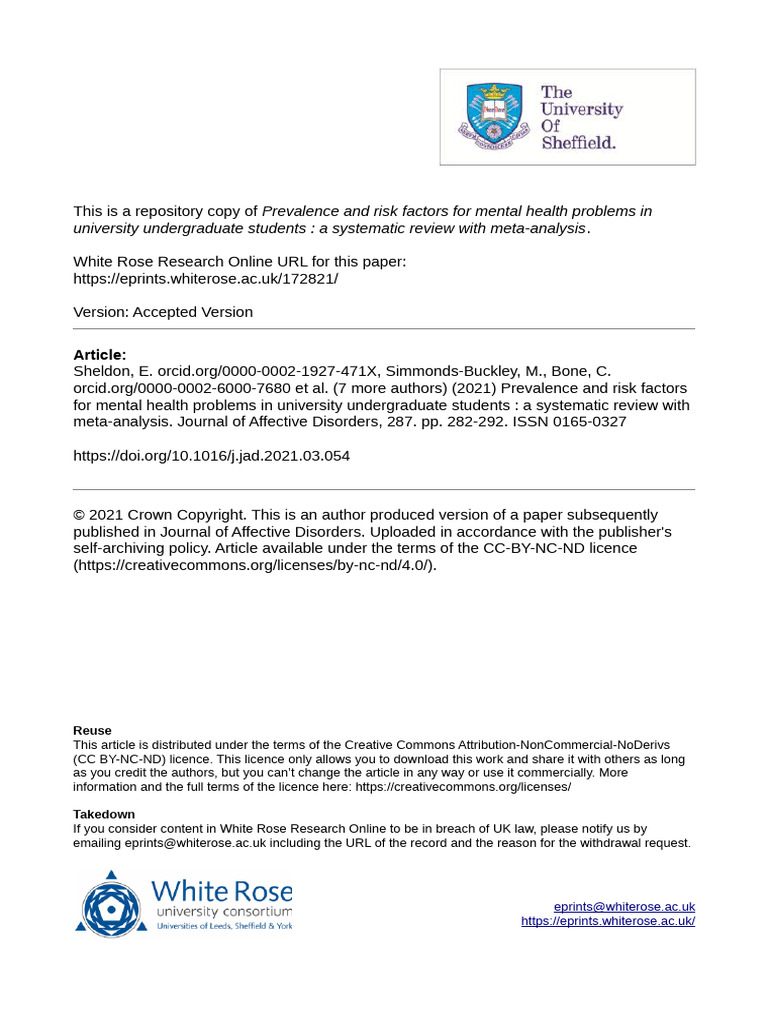 Prevalence and Risk Factors For Mental Health Problems in University ...