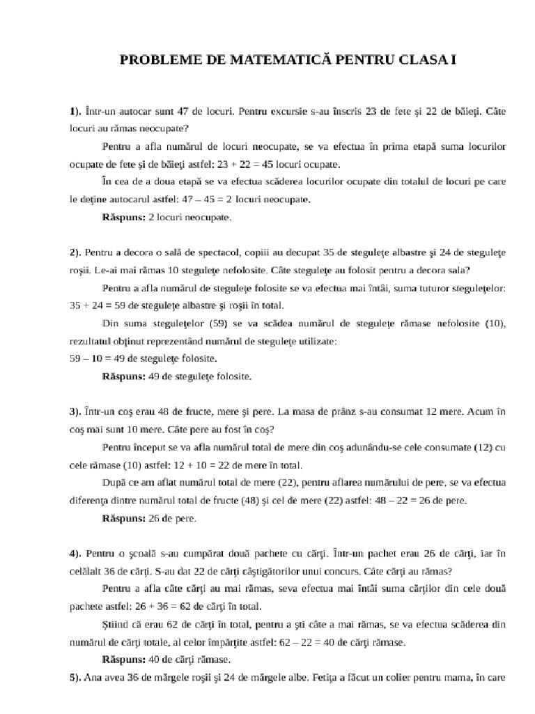 Probleme Rezolvate Clasa 1-1 | PDF