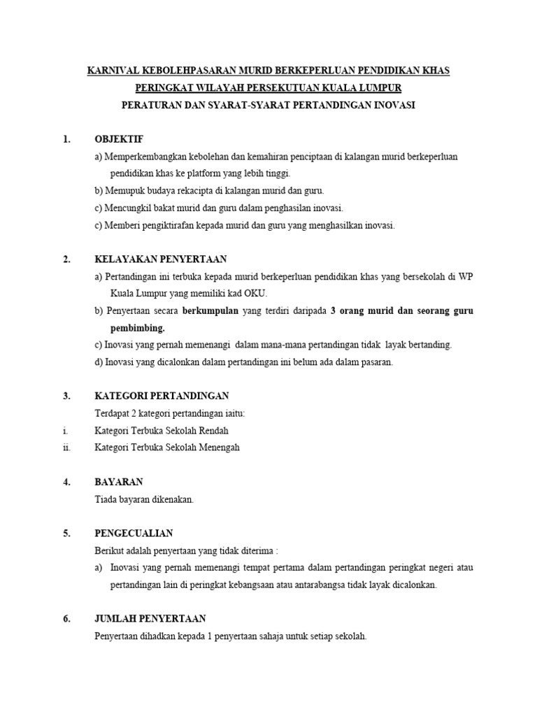 GARIS PANDUAN PERTANDINGAN INOVASI | PDF GARIS PANDUAN PERTANDINGAN INOVASI | PDF