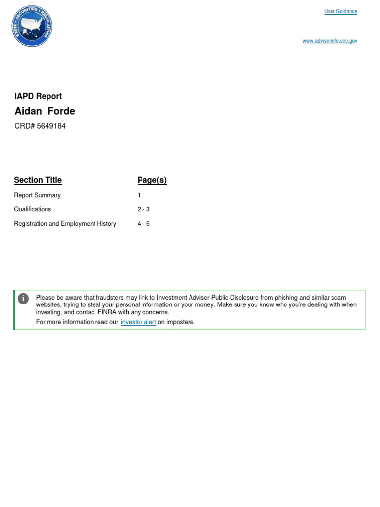 Aidan - Forde IAPD Report | PDF | Financial Adviser | Financial ...