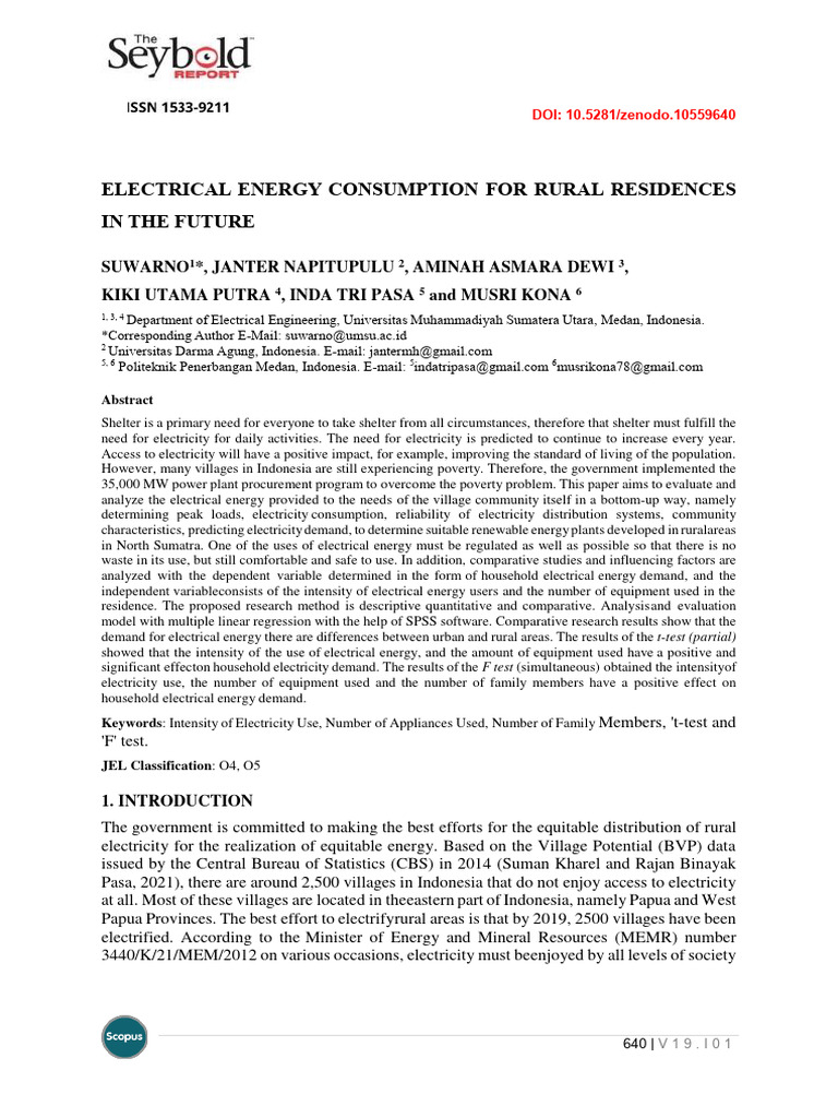 Electrical Energy Consumption For Rural Residences In The Future Pdf