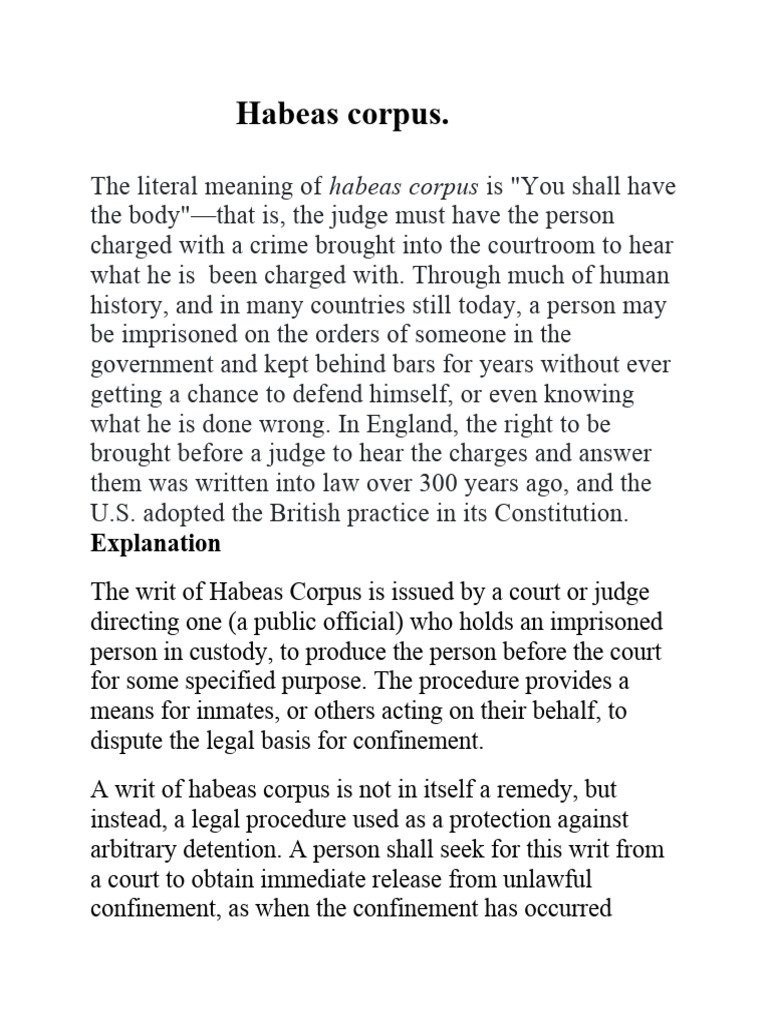 Habeas Corpus | PDF | Habeas Corpus | Writ