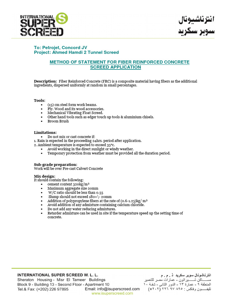 Method of Statement Fiber Concrete Flooring | PDF | Concrete ...