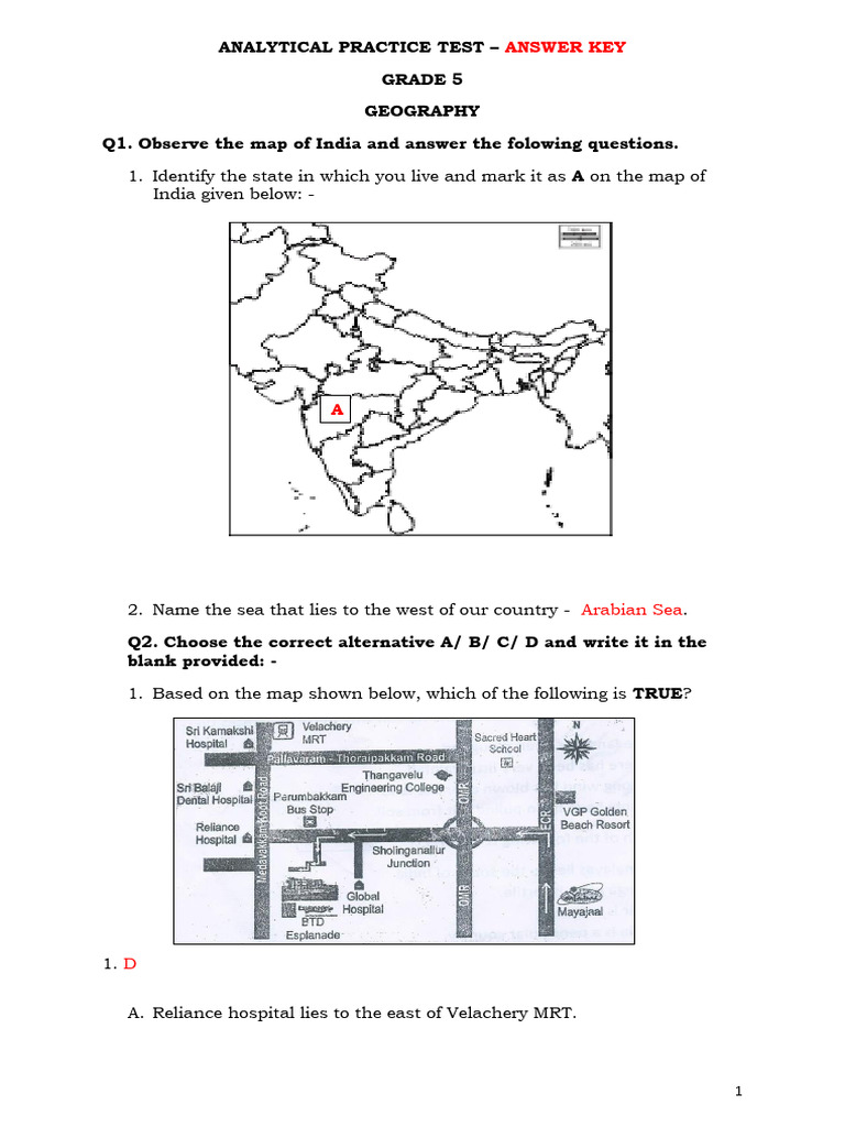 Grade 5 - Geography Analytical Practice Test - Answer Key | PDF | Moon ...