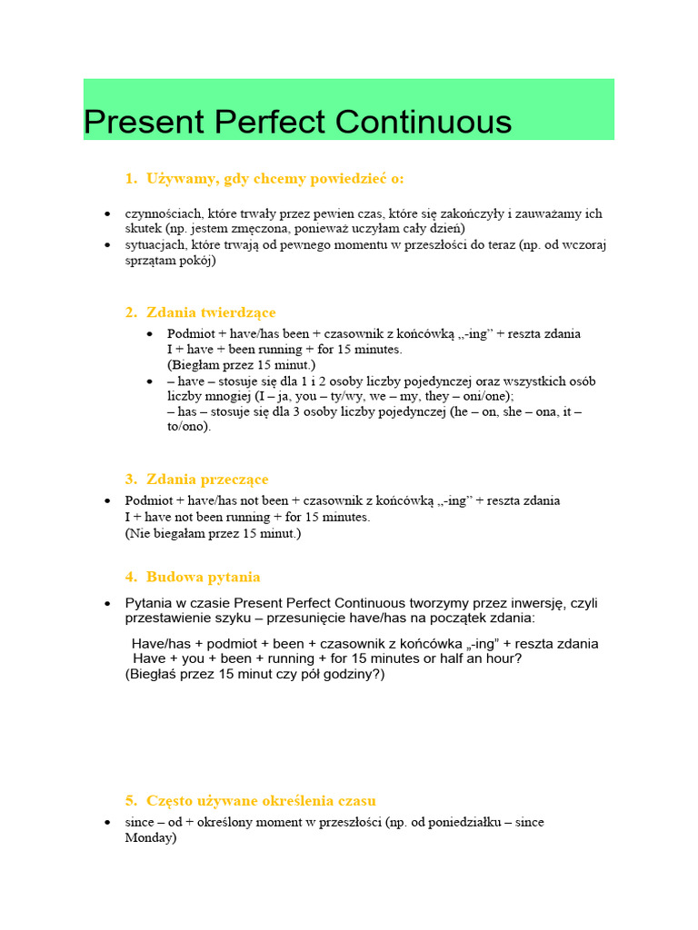 present perfect continuous | PDF