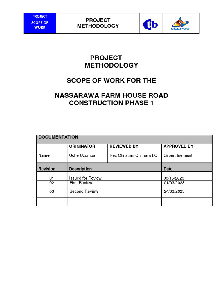 Re - Nassarawa Farm Road Scope of Work Methodology | PDF | Construction ...