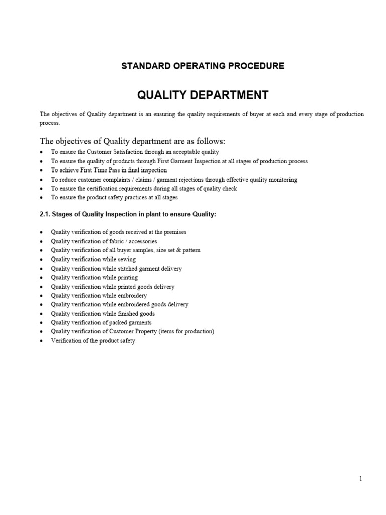 Quality SOP in Garment Manufacturing | PDF