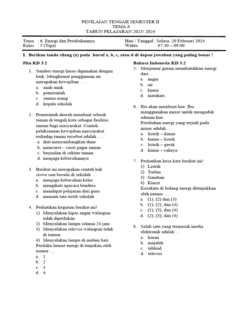 Soal TEMA 6 Kelas III Ok | PDF