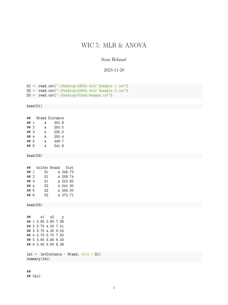 Wic 5 MLR & Anova | PDF | Errors And Residuals | Coefficient Of Determination