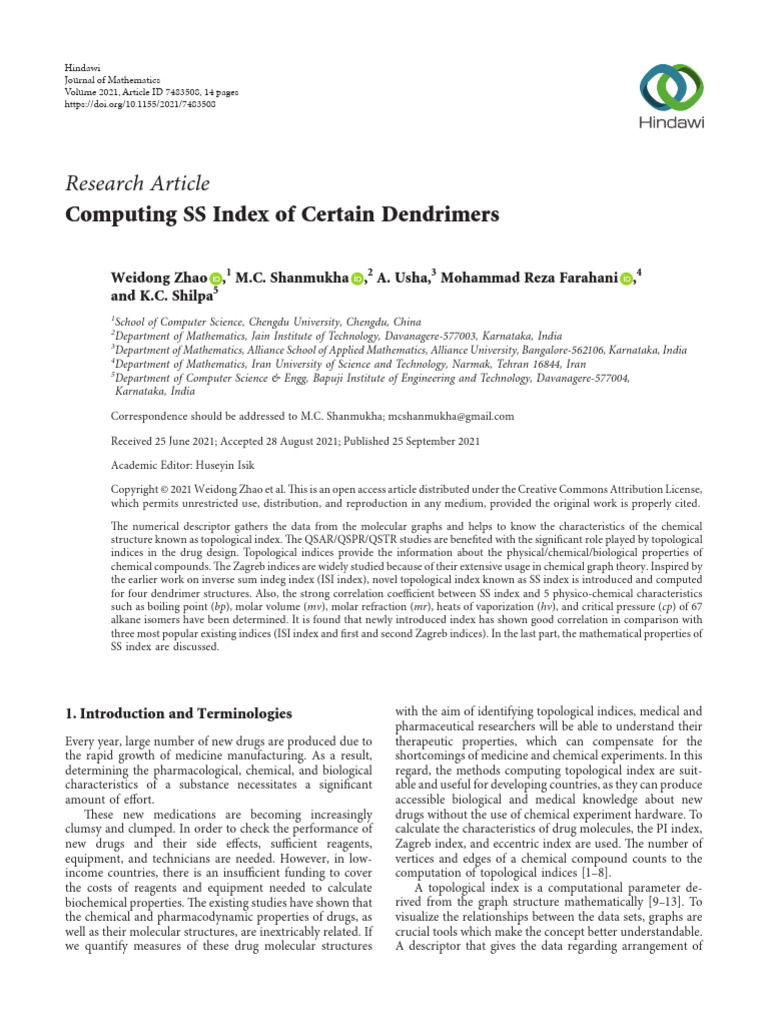 Research Article: Computing SS Index of Certain Dendrimers | PDF | Quantitative Structure ...