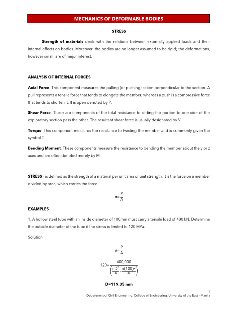Lesson 1. Stress | PDF | Stress (Mechanics) | Strength Of Materials
