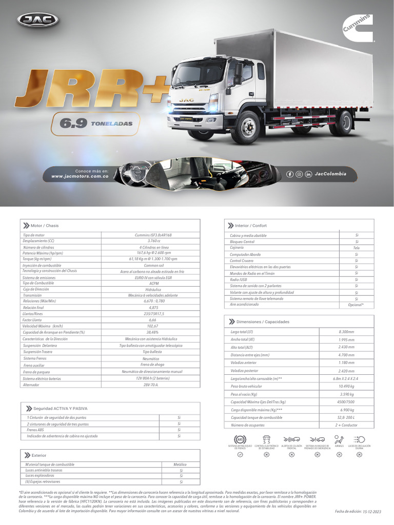 Ficha Tecnica JAC JRR | PDF | Vehículo de motor | Industria automotriz