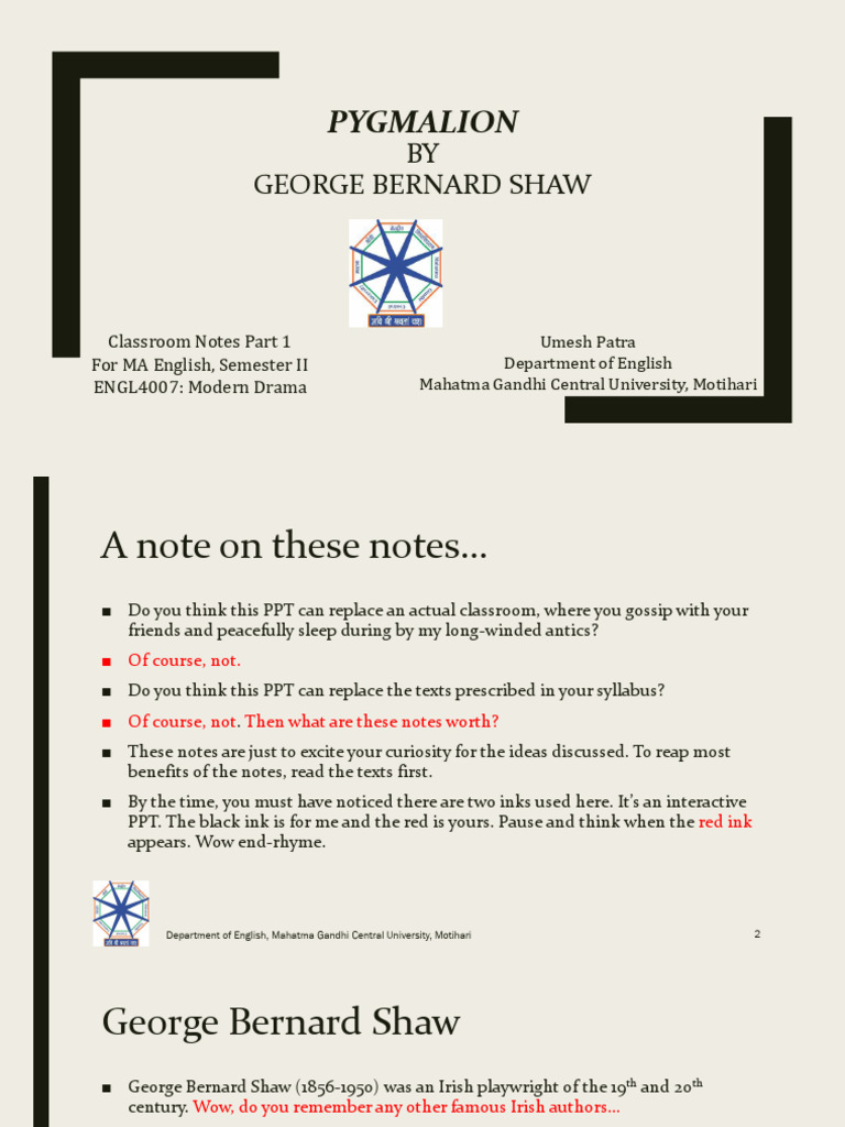 Pygmalion by Shaw Class Notes 1 | PDF | Pygmalion (Play) | George ...