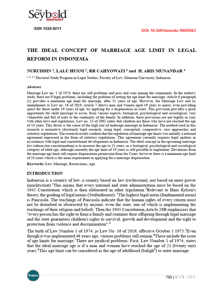 The Ideal Concept of Marriage Age Limit in Legal Reform in Indonesia ...