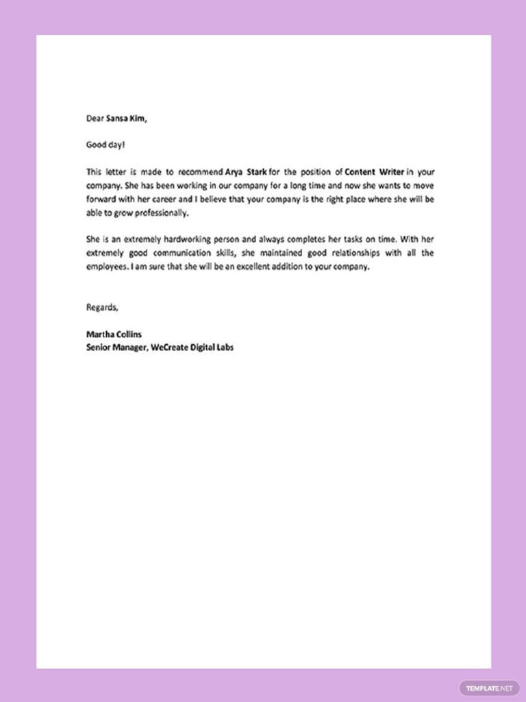 Work Reference Letter Template | PDF