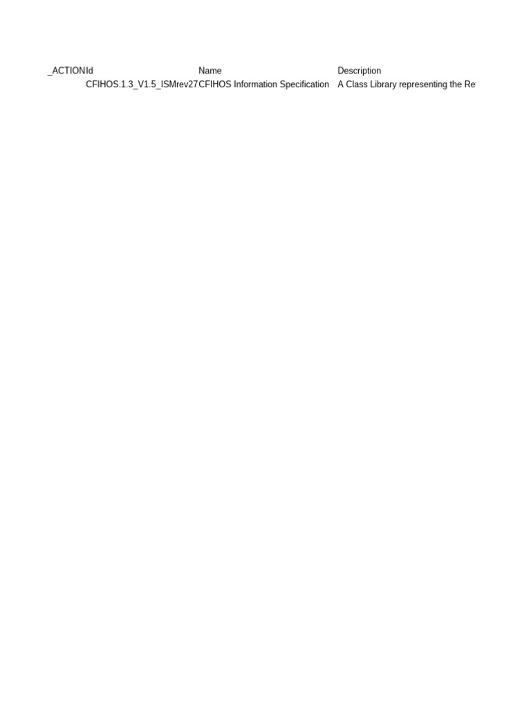 CFIHOS Information Specification 1.3 + Id DCM TEST27 v0.0.0.1 of 2018. ...