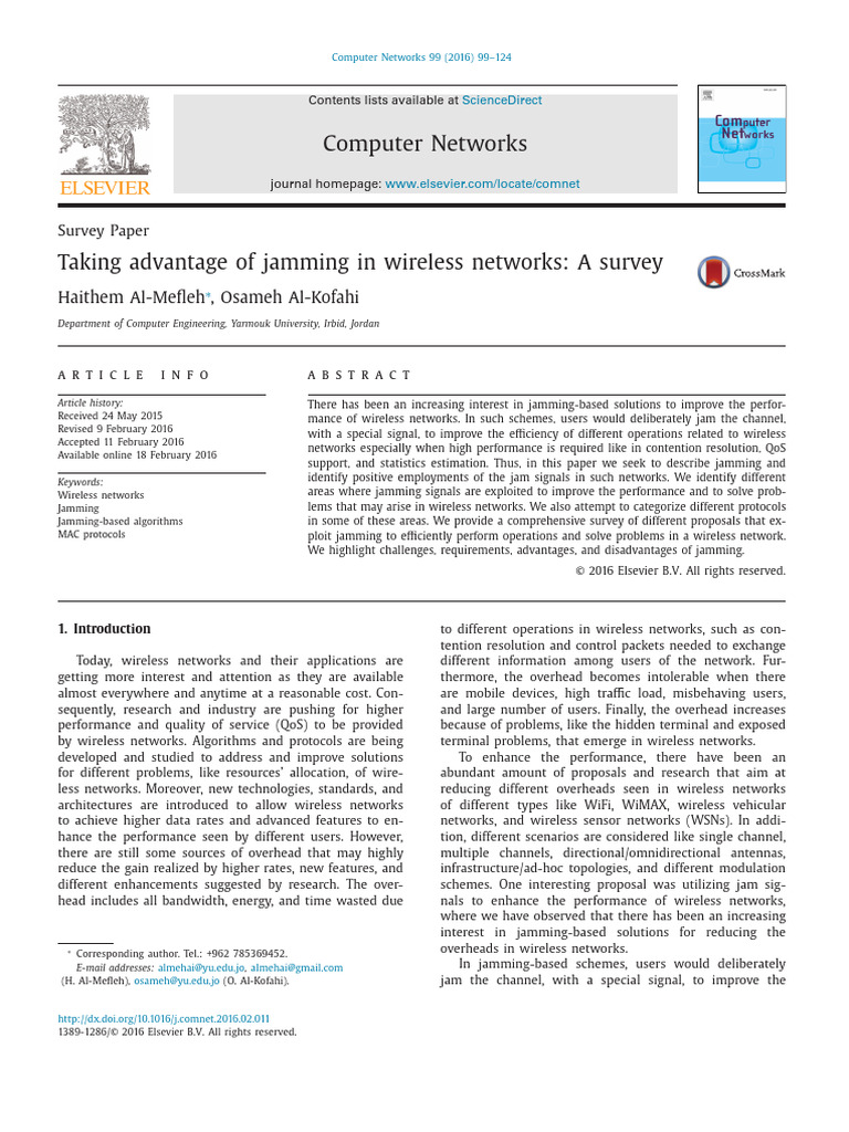 Jamming in Wireless Networks: A Survey | PDF | Computer Network ...