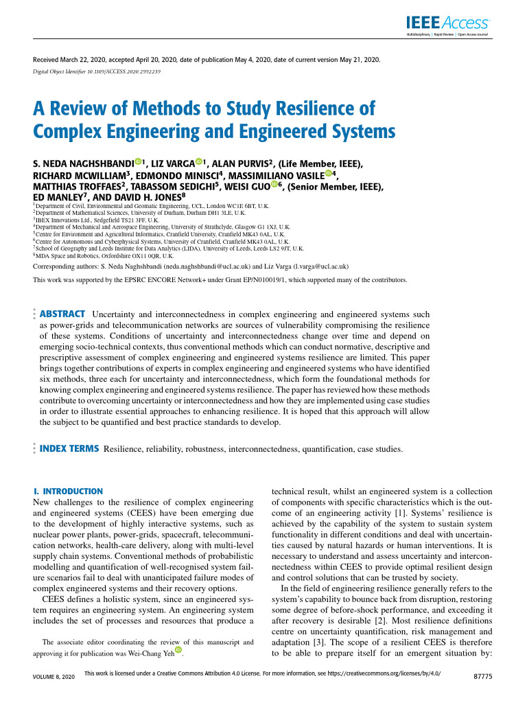 A Review of Methods To Study Resilience of Complex Engineering and Engineered Systems | PDF ...