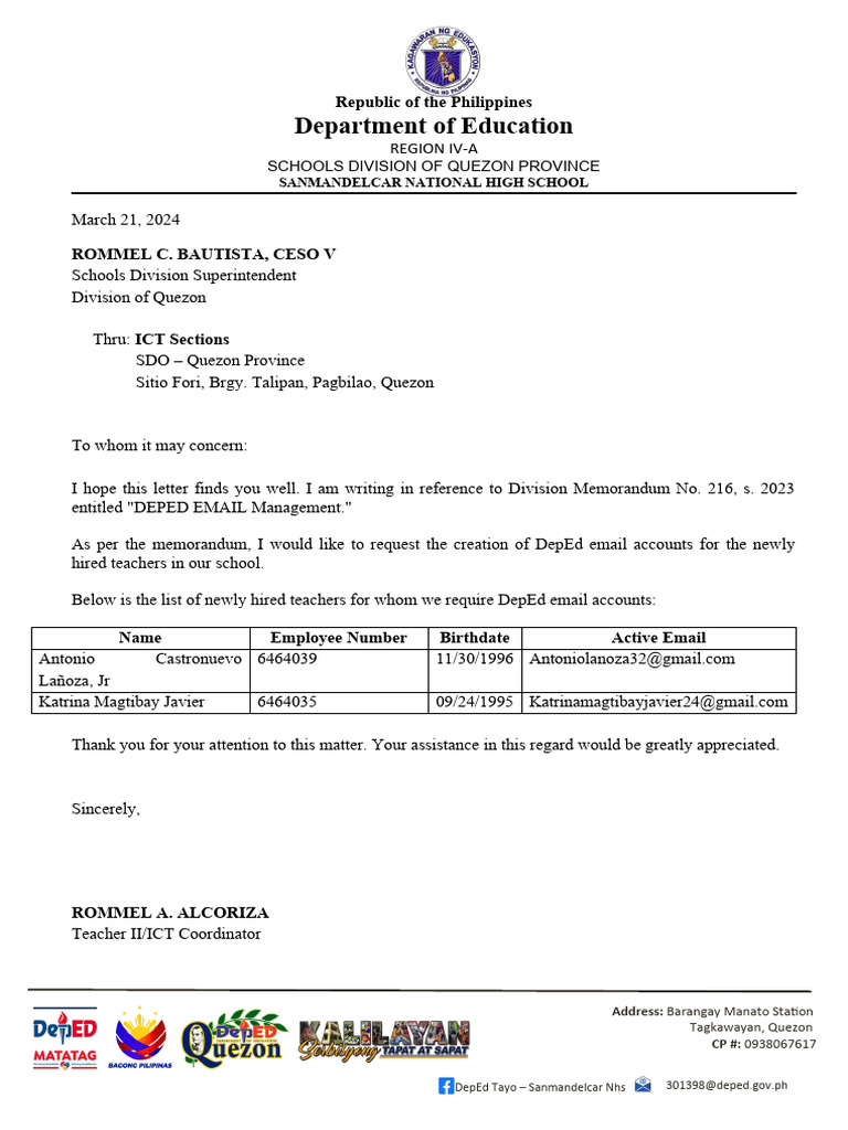 Request of DepEd Email | PDF