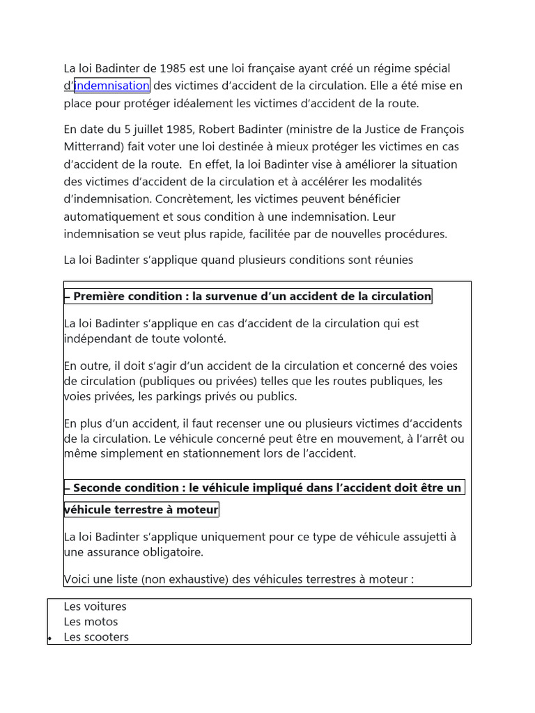 La Loi Badinter de 1985 Est Une Loi Française Ayant Créé Un Régime ...