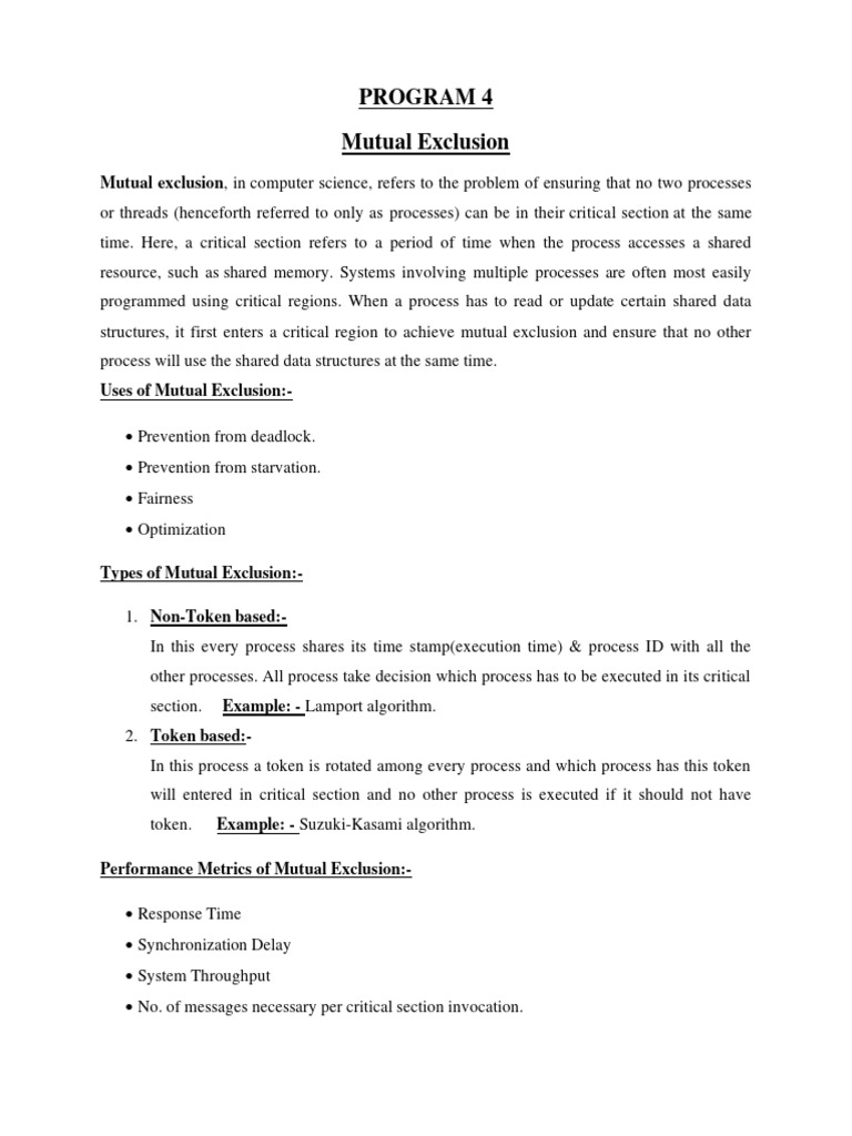 Program 4 Mutual Exclusion | PDF