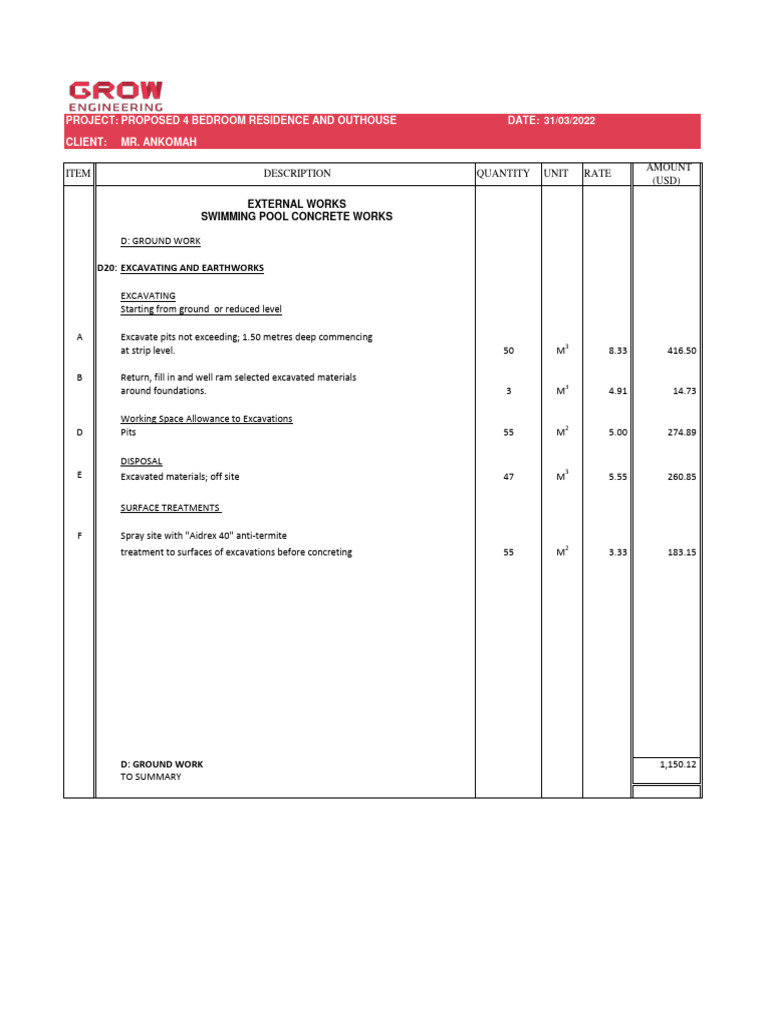 SWIMMING POOL BOQ | PDF | Concrete | Building Materials