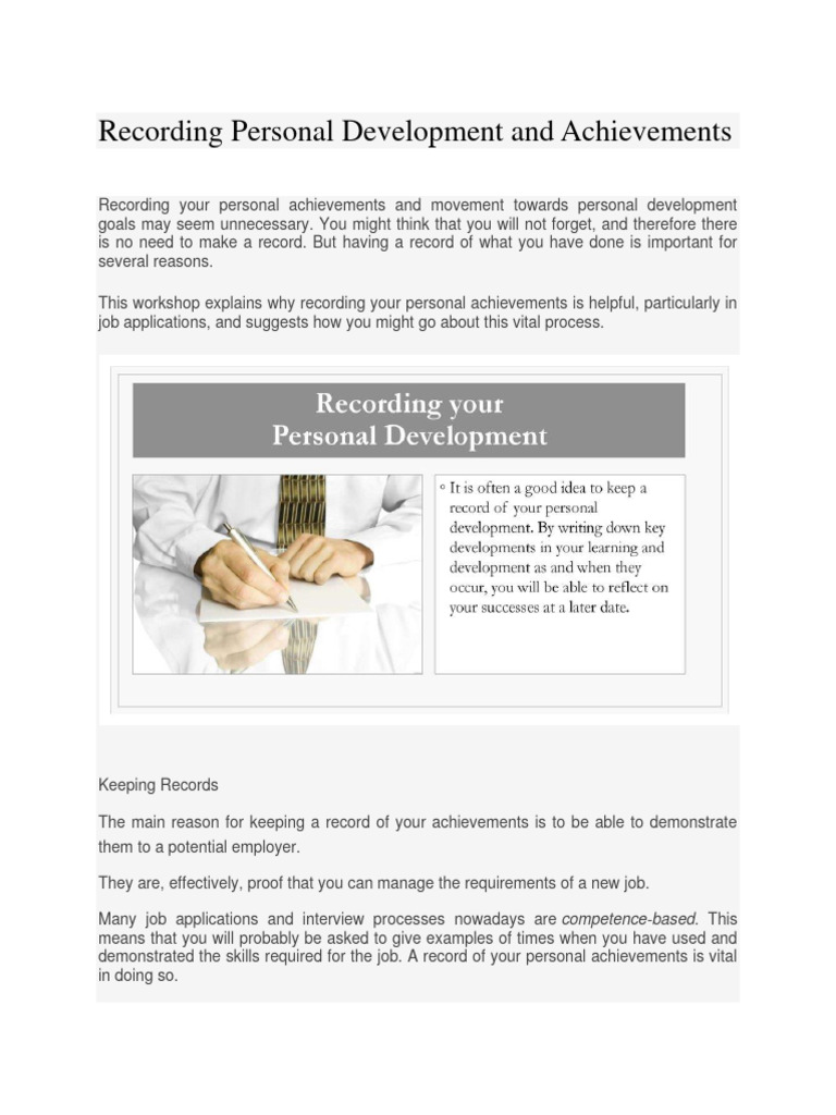 Recording Personal Development and Achievements | PDF | Performance ...