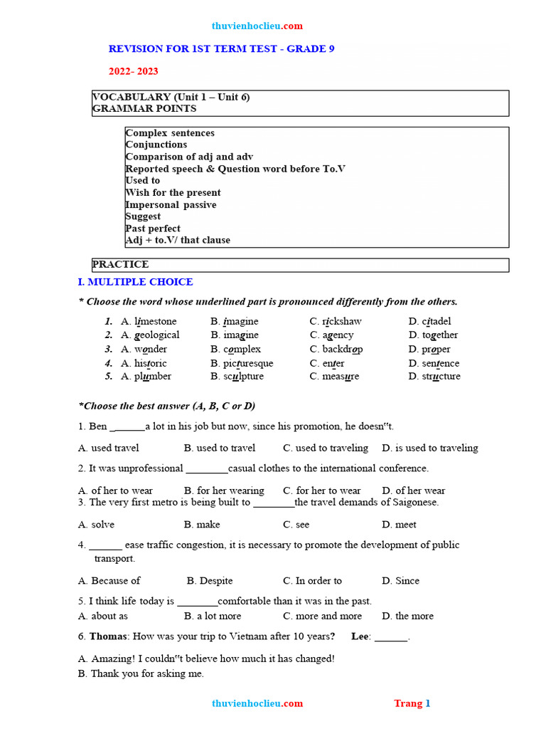 De Cuong On Tap Tieng Anh 9 HK1 2022 2023 | PDF