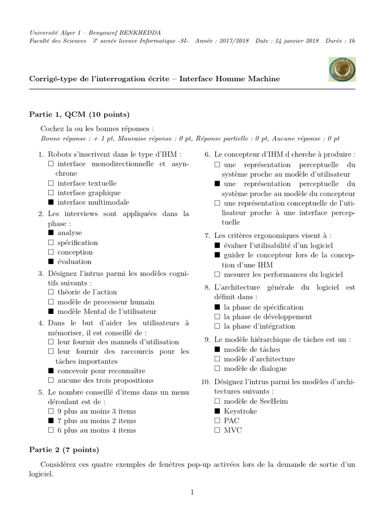 Contrôles - TD - IHM - Avec - Corrigés | PDF | Interface graphique | Interaction humain-ordinateur