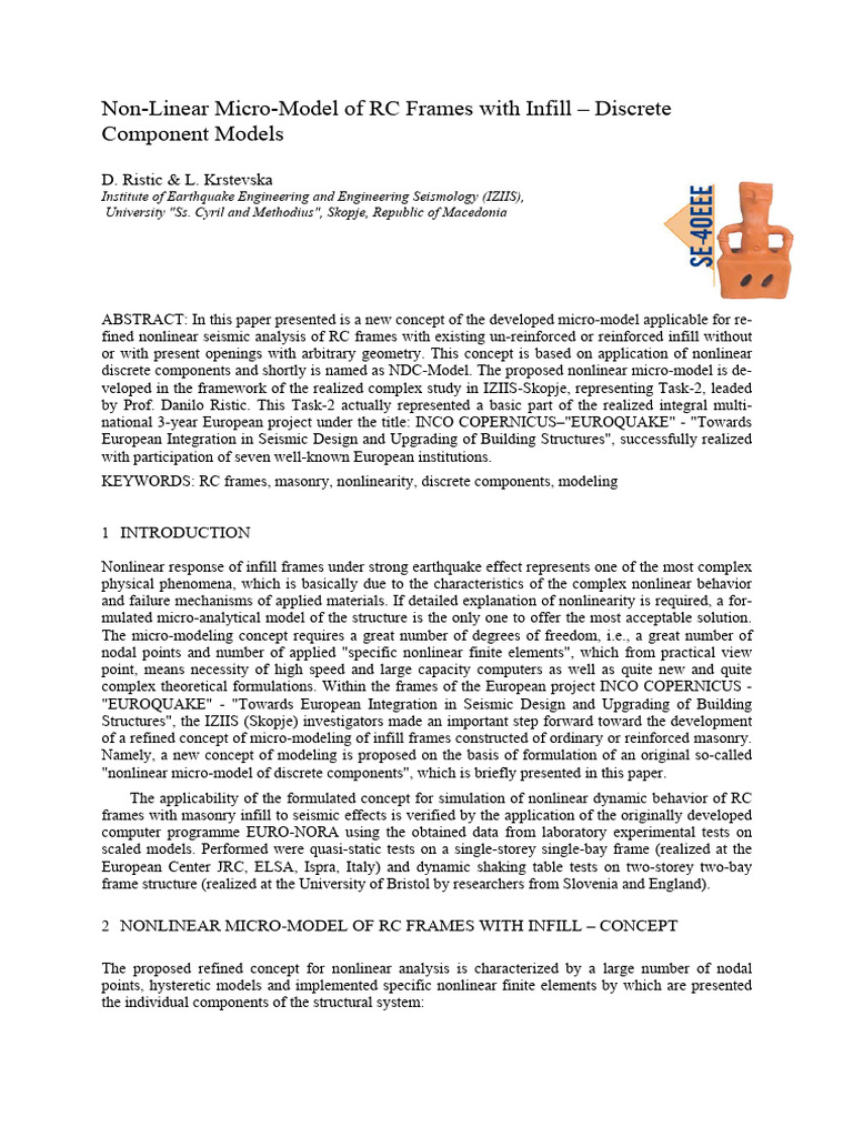 Non-Linear Micro-Model of RC Frames With Infill - Discrete Component Models | PDF | Earthquake ...