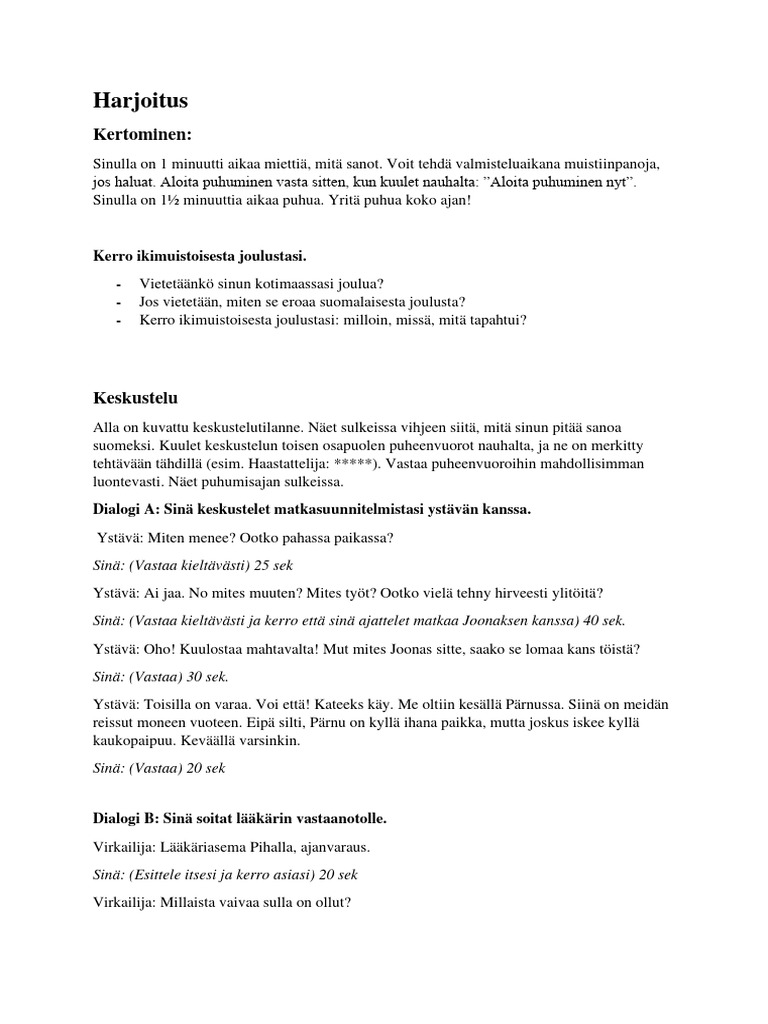 10 YKI Puhuminen Harjoitus | PDF