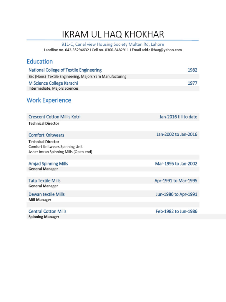 Ikram Ul Haq Khokhar - CV | PDF