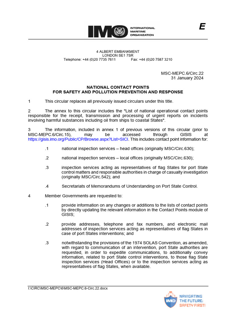 MSC-MEPC.6-Circ.22 Sopep 31 Jan 2025 | PDF