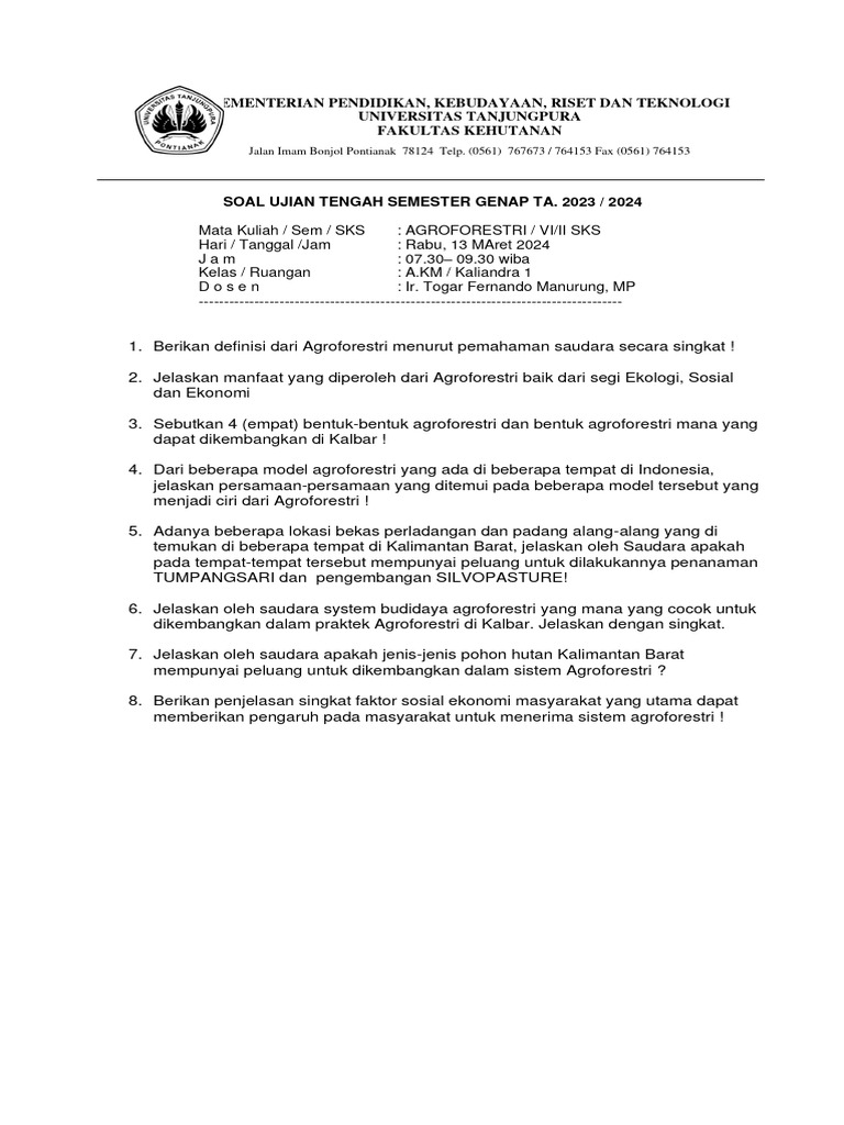 UTS Agroforestri A.km Genap 2023 - 2024 Salinan | PDF