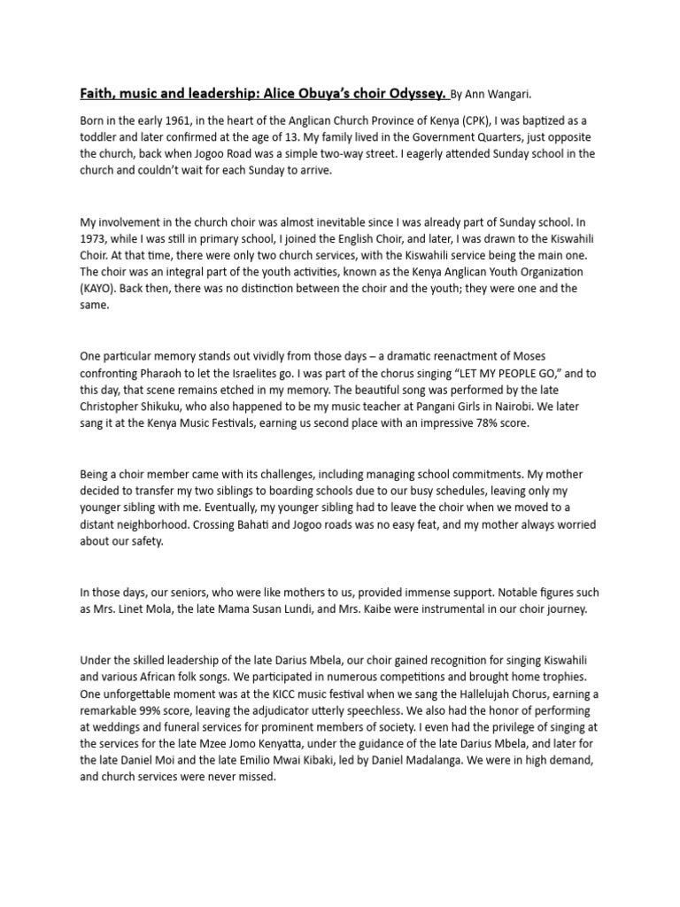 Kenyan Choir Journey: Faith & Music | PDF | Religion & Spirituality