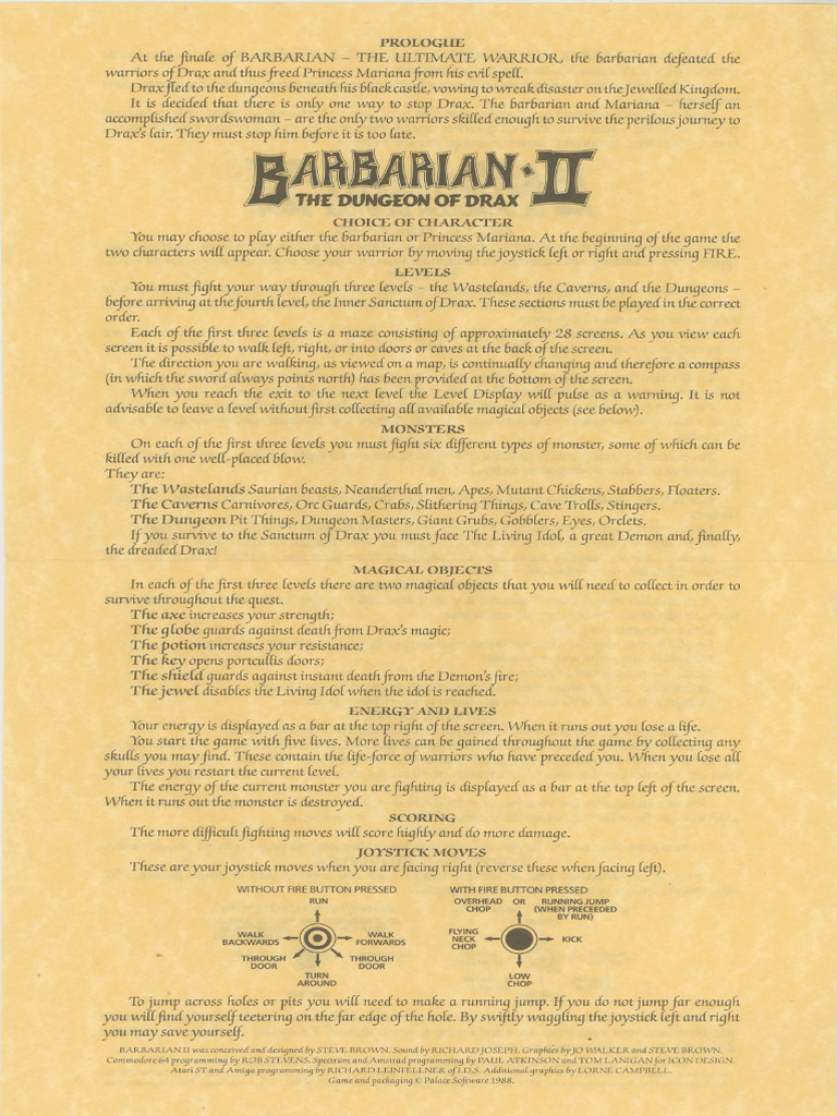 Barbarian 2 The Dungeon of Drax 1988 Palace Software | PDF