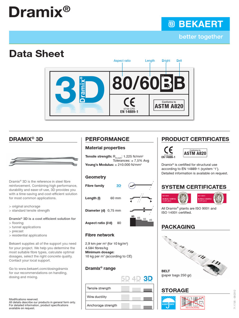 Data Sheet: Product Certificates Dramix 3D Performance | PDF | Strength ...
