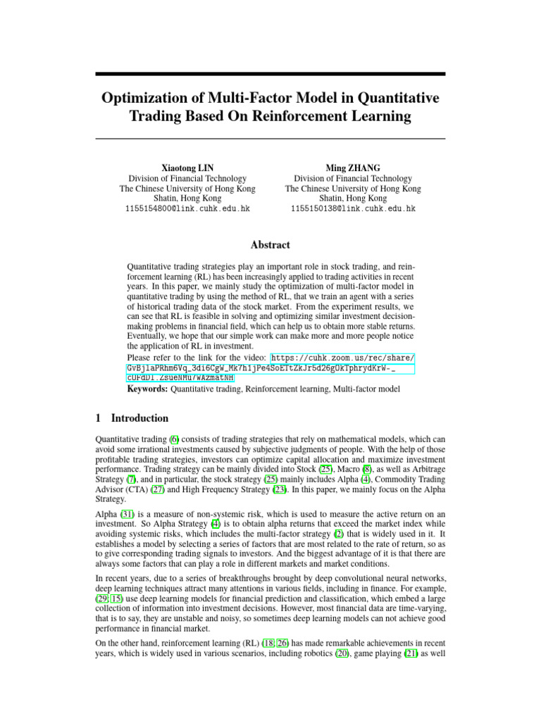 Optimizing Multi-Factor Models with RL | PDF