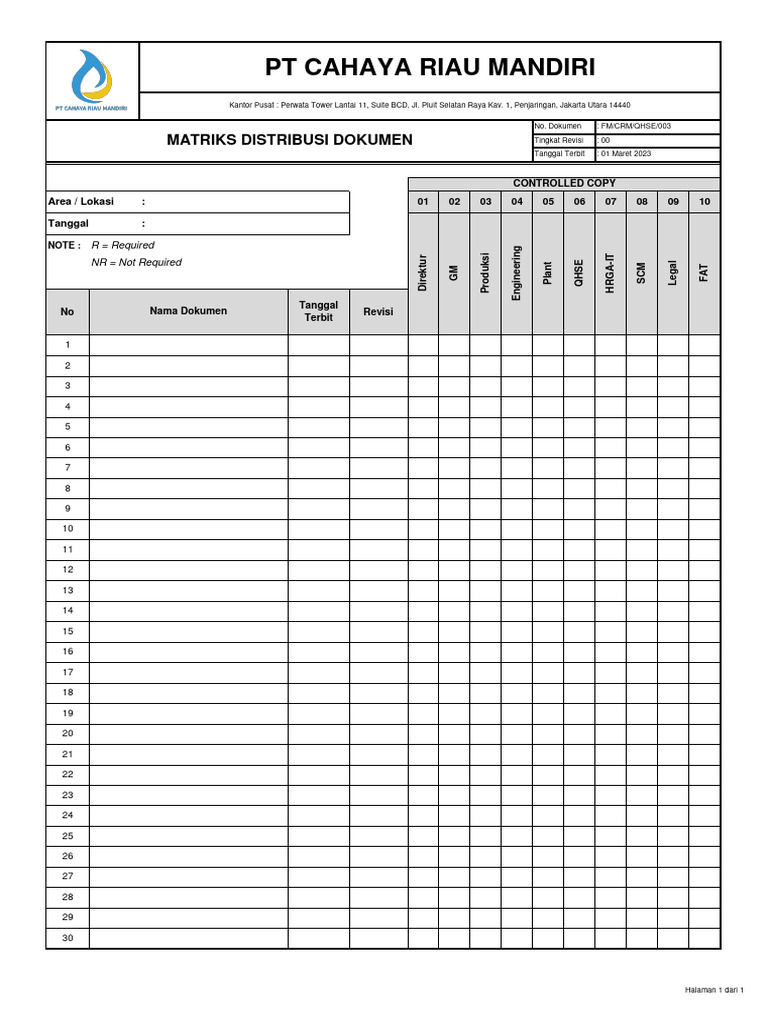 FM CRM Qhse 003 Matriks Distribusi Dokumen | PDF