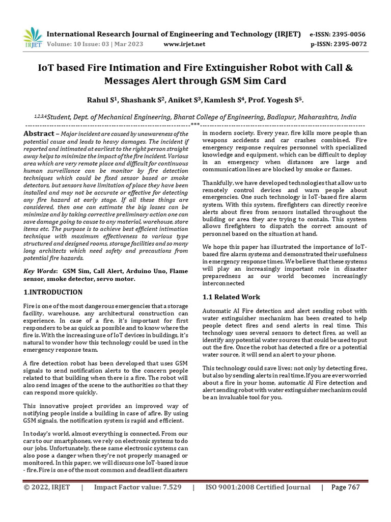 IoT Based Fire Intimation and Fire Extin | PDF | Arduino | Fires
