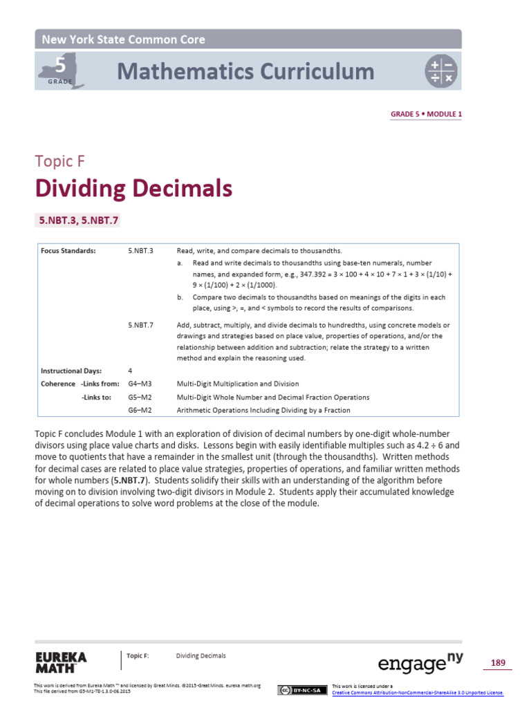 Math g5 m1 Topic F Overview | PDF